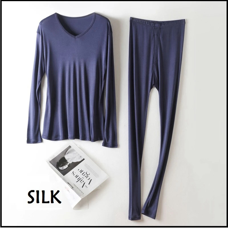 Silk Mens Thermal Underwear Sets Men Long Johns Inner Wear Warm Winter ...