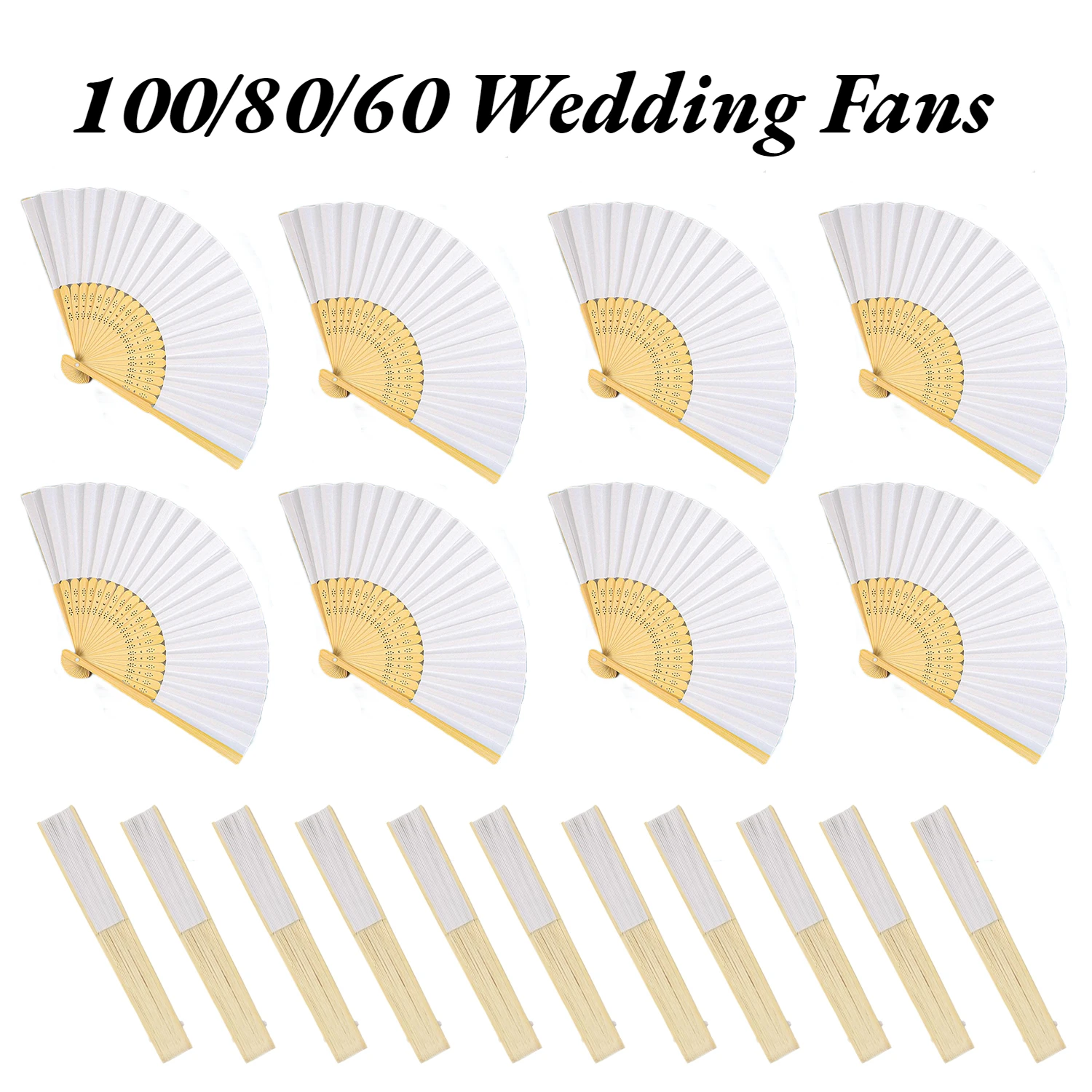 100-10Pcs-Wedding-Hand-Fans-White-Handheld-Paper-Fans-Bamboo-Folding ...