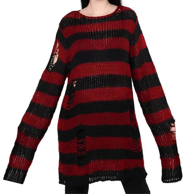 Goth Punk Gothic Sweater Oversized Pullovers Women Striped Cool Hollow ...