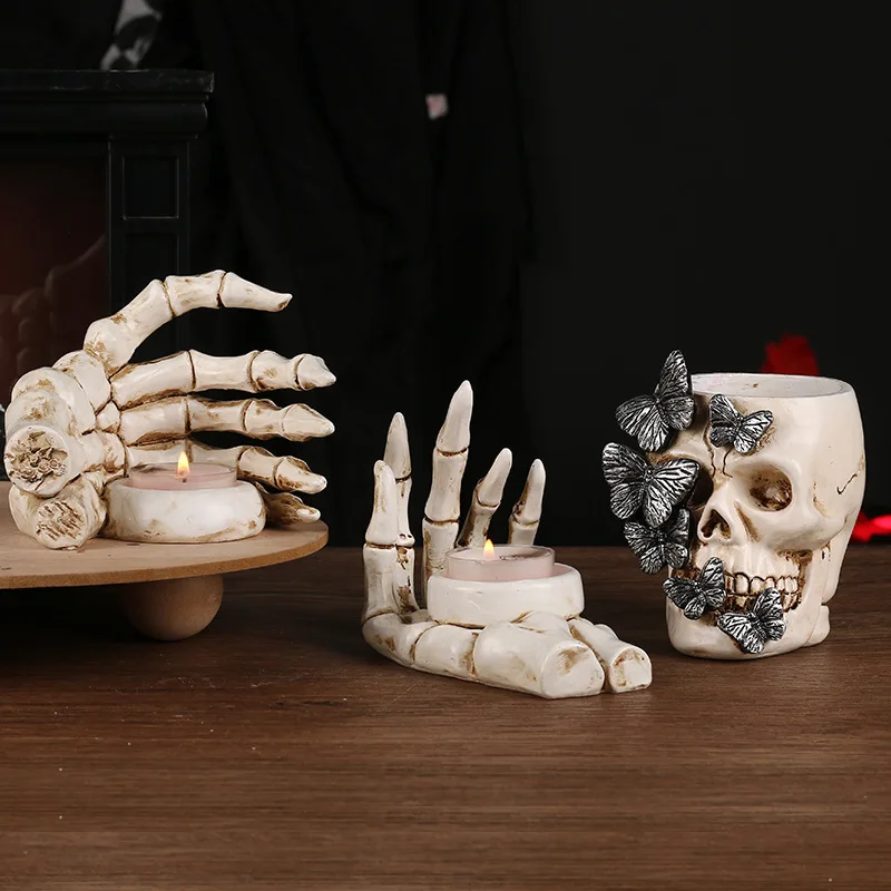 Gothic-Ghost-Skull-Tealight-Candle-Holder-Horror-Resin-Skeleton-Bowl ...