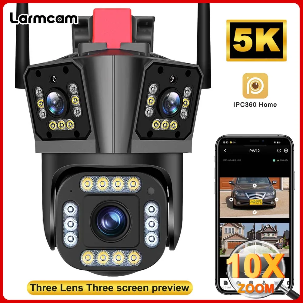 12MP 5K WiFi IP Camera 10X Zoom Three Screen Three Lens Security ...