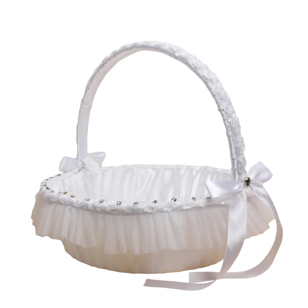 White-Wedding-Flower-Basket-Lace-Hand-Held-Basket-Flower-Children ...