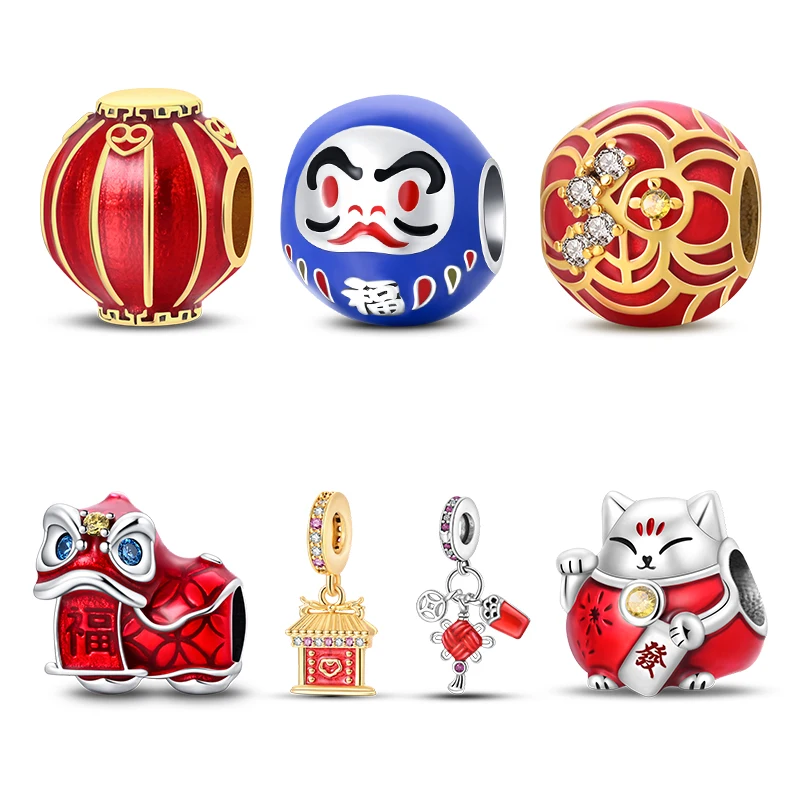 925-Silver-Lantern-Chinese-Knot-Charms-New-Year-s-Traditional-Beads-Fit ...