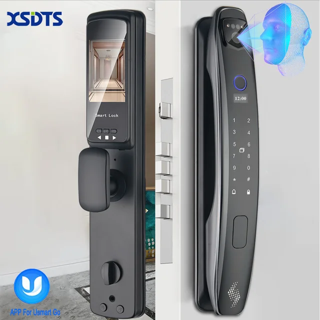 3D Face Smart Door Lock Security Camera Monitor Intelligent Fingerprint ...