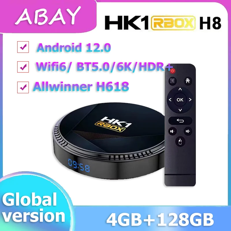 Hk1 rbox h8 android 12 caixa de tv allwinner h618 wifi 6 bt5.0 6k hdr 10 + smart android 12.0 tv ...