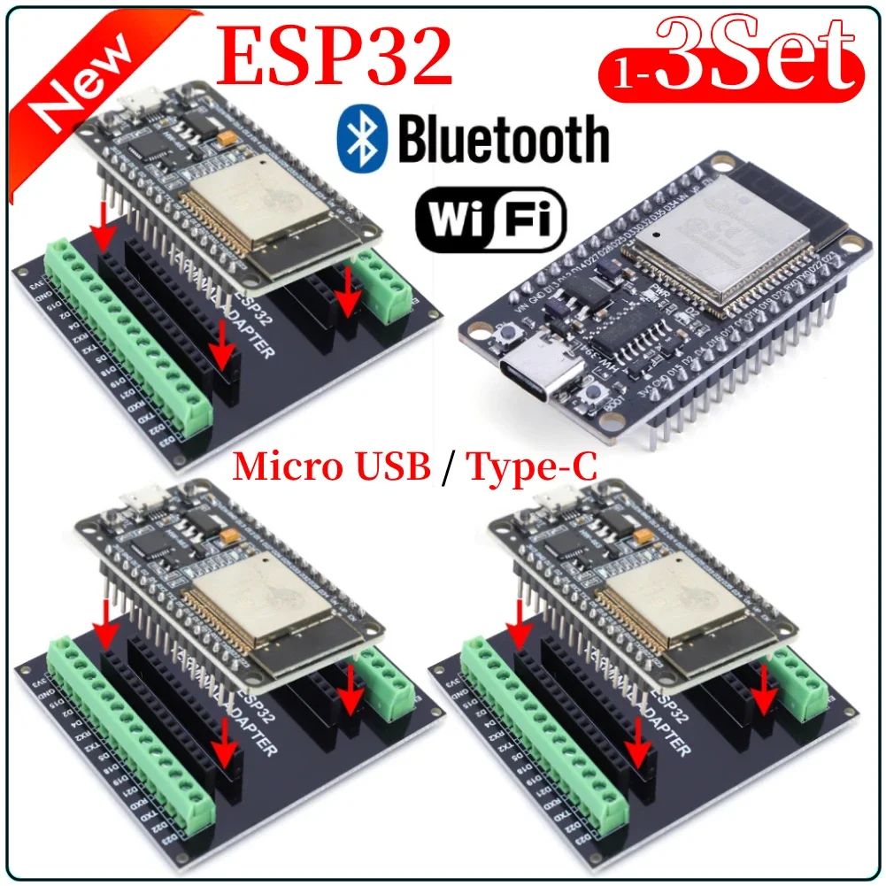 1-3Set-ESP32-WROOM-32-CH340C-Development-Board-TYPE-C-Micro-USB-WiFi ...