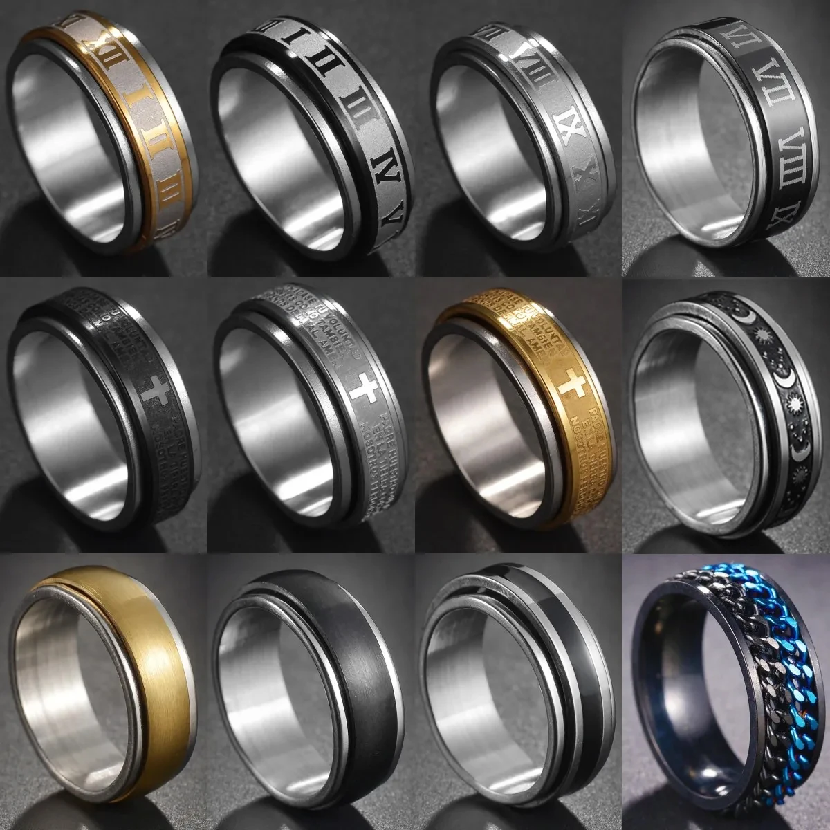 Spinning-Spinner-Ring-For-Men-Women-Anxiety-Fidget-Rings-Stainless ...