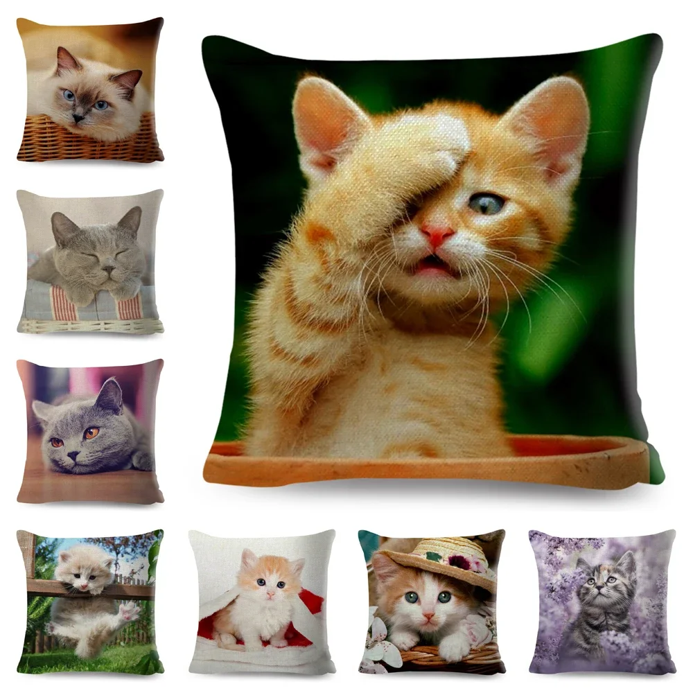 Funny Cute Cat Cushion Cover Decor Lovely Pet Animal Print Pillowcase ...
