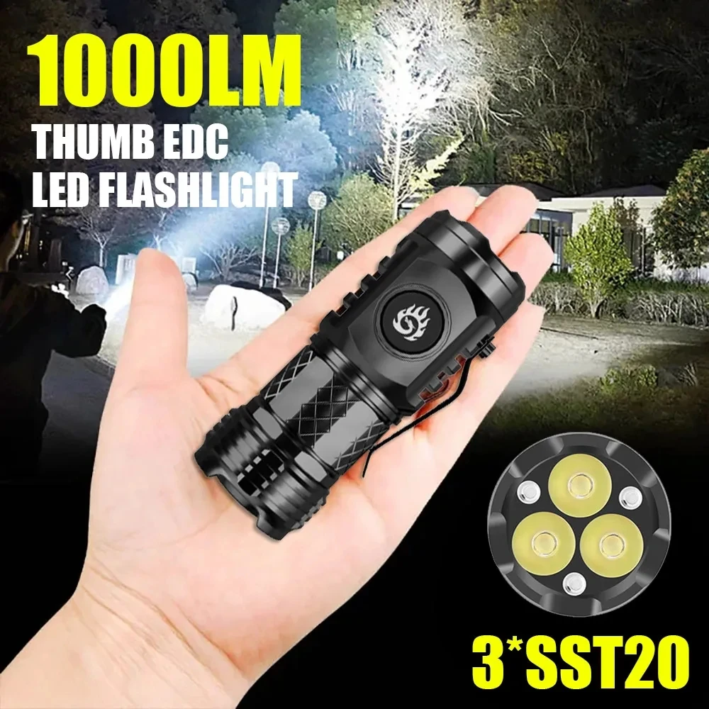 1000LM-Powerful-LED-Flashlight-USB-Rechargeable-EDC-Torch-Keychain ...