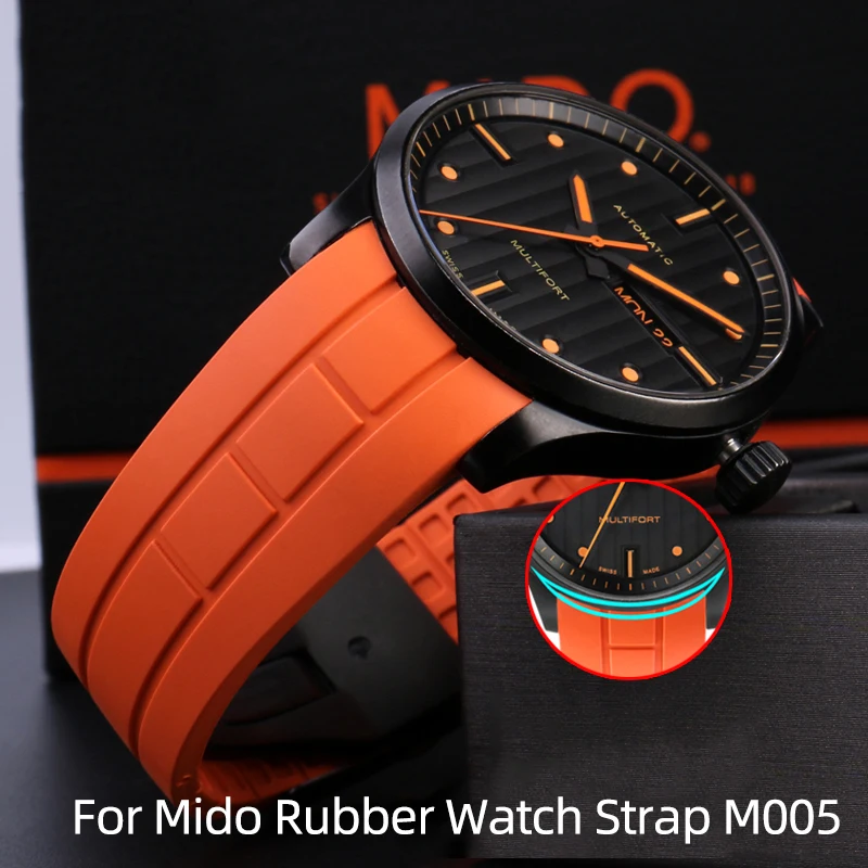 22mm 23mm Arc Mouth watchband For Mido Rubber Watch Strap M005 series ...