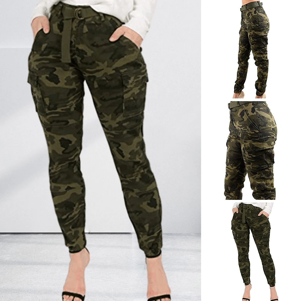 Neue Damen Camo Jogger Cargo Hose Hohe Taille Schlanke Freizeit Hose F