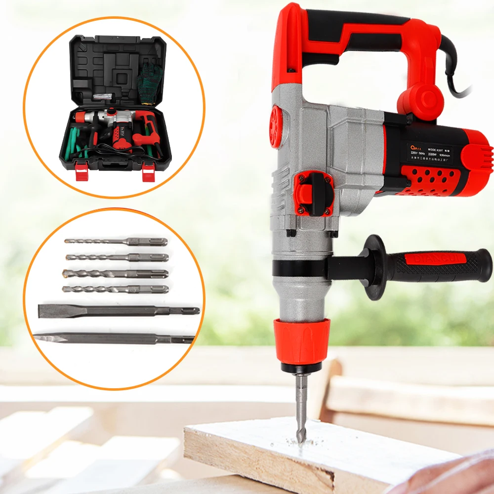 Electric-Rotary-Demolition-Hammer-Drill-2200W-Concrete-Breaker-Chisels ...