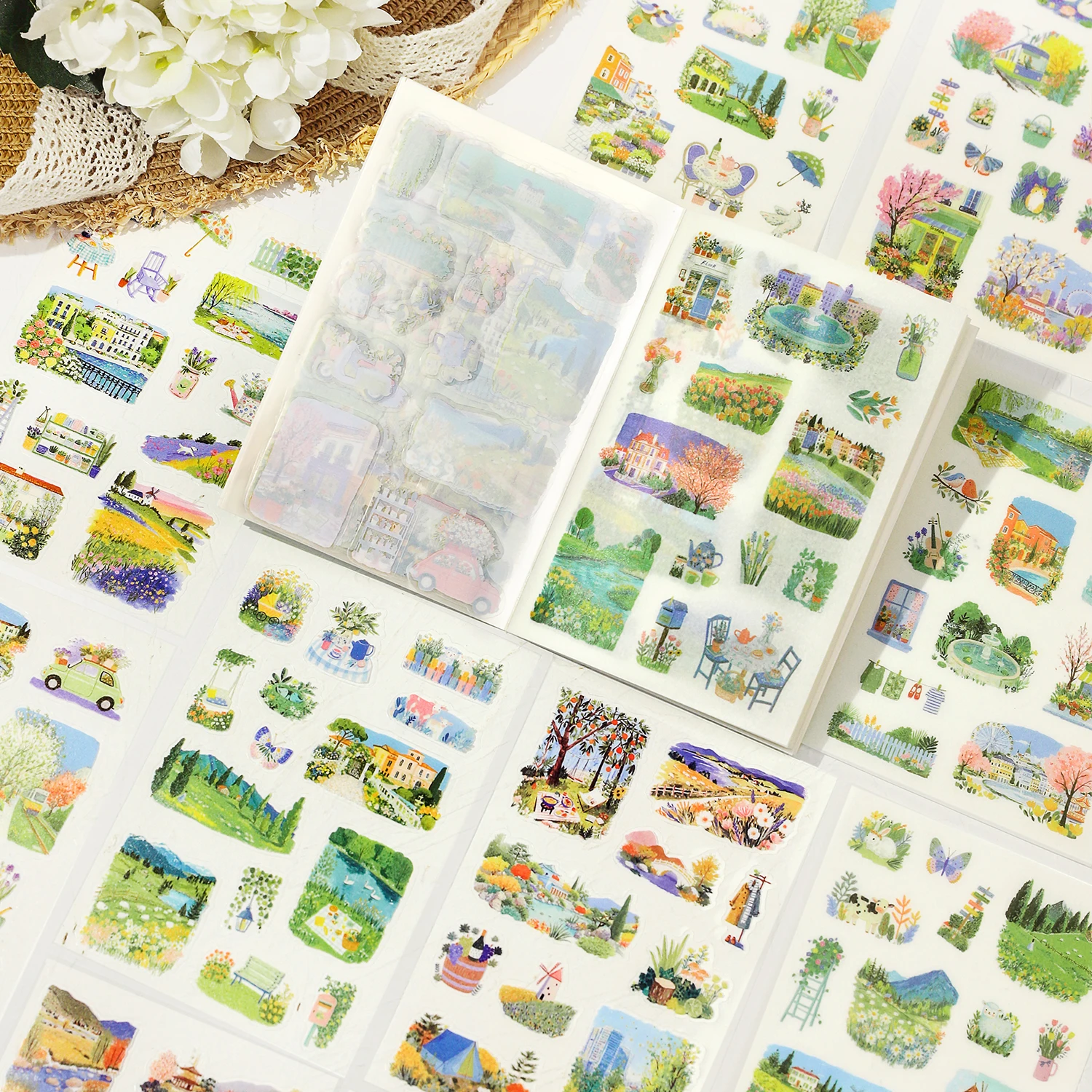 10pcs PET Die Cutting Sticker Book Beautiful Scenery Kawaii Stationery ...