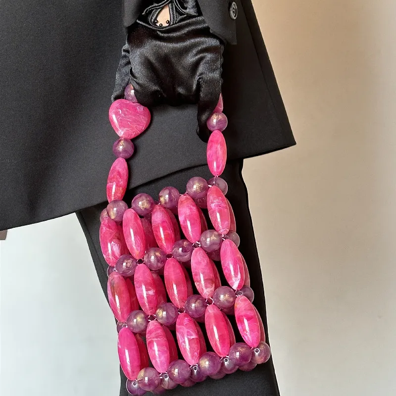 NEW-Handmade-Bead-Bag-Hand-Woven-Celebrity-Handbags-Designer-Ladies ...