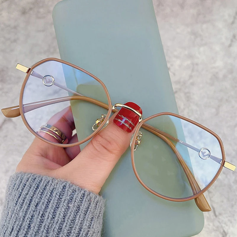 Retro-Anti-blue-light-Glasses-Girl-Metal-Frame-Plain-Glasses-Blue-Light ...