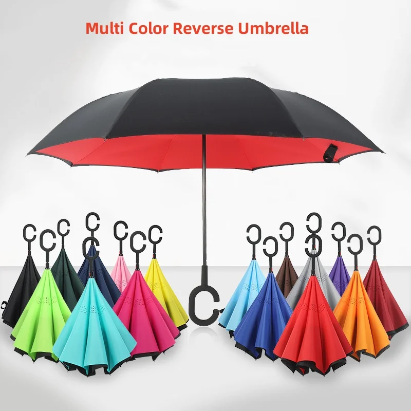 Folding Long Shank Double Layer Inverted Umbrella Windproof Reverse C ...