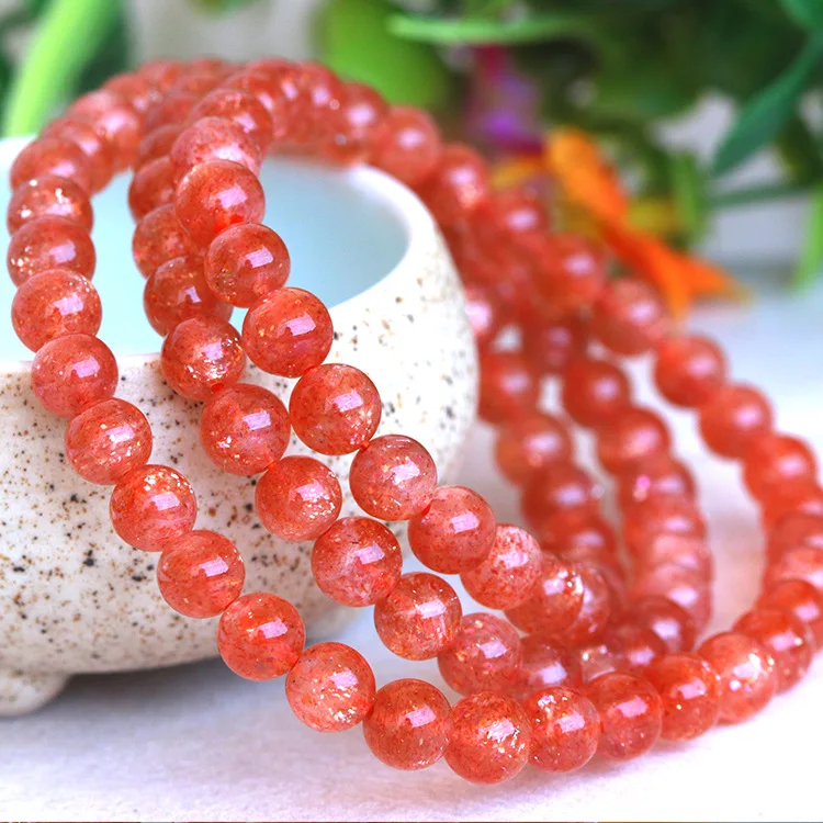 Natural Arusha Orange Strawberry Quartz Sunstone 3 Laps Bracelet 6mm ...