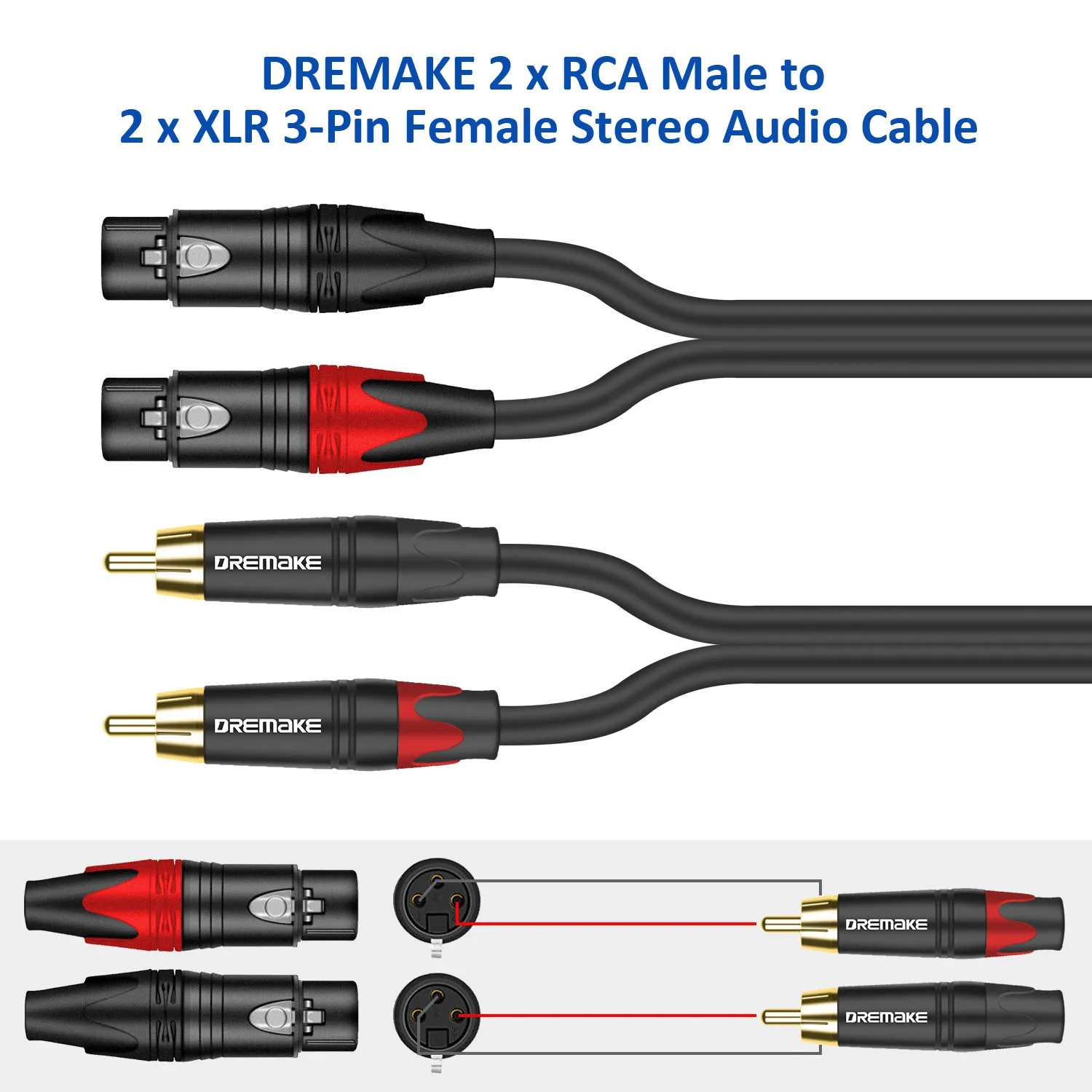 DREMAKE RCA to XLR Audio Cable Dual RCA Plug to Dual XLR 3 Pin ...