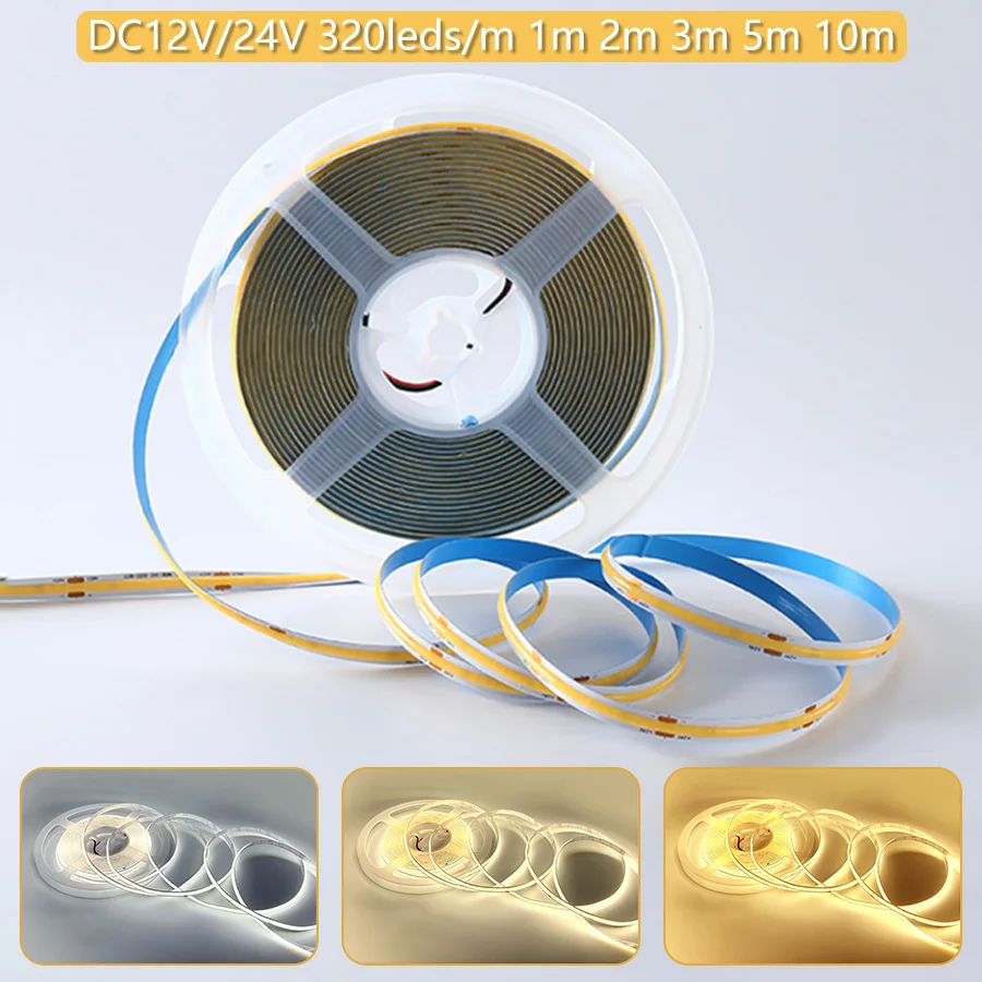 COB LED Strip Light DC 12V 24V 320 LEDs Flexible COB LED Lights Strip ...