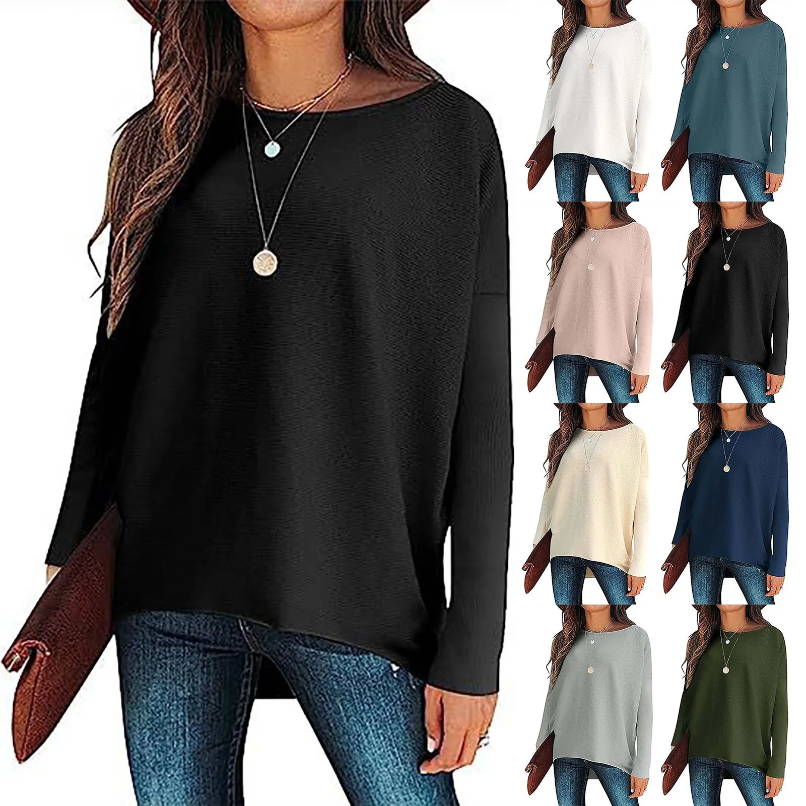 Womens-Long-Batwing-Sleeve-Boat-Neck-Tunic-Pullover-Sweaters-Off-The ...