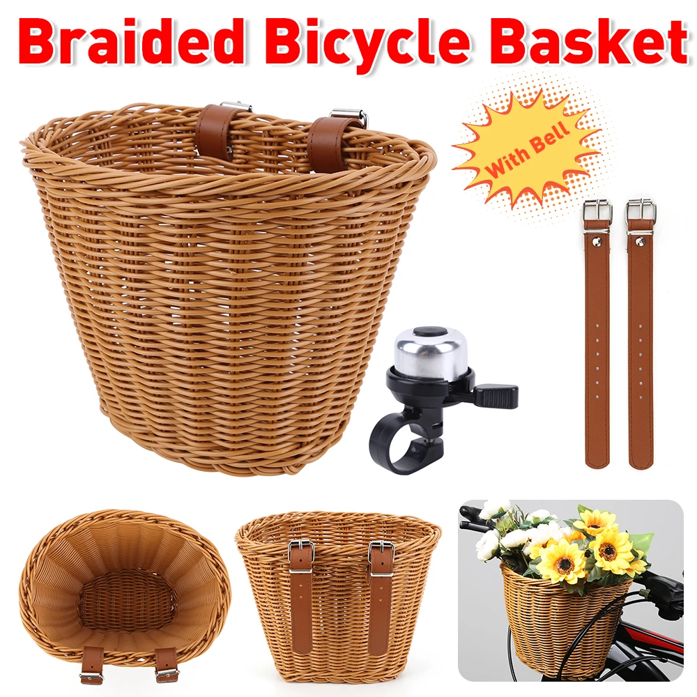 Bike-Basket-Rattan-Wicker-Bicycle-Storage-Front-Handlebar-Basket-Hand ...