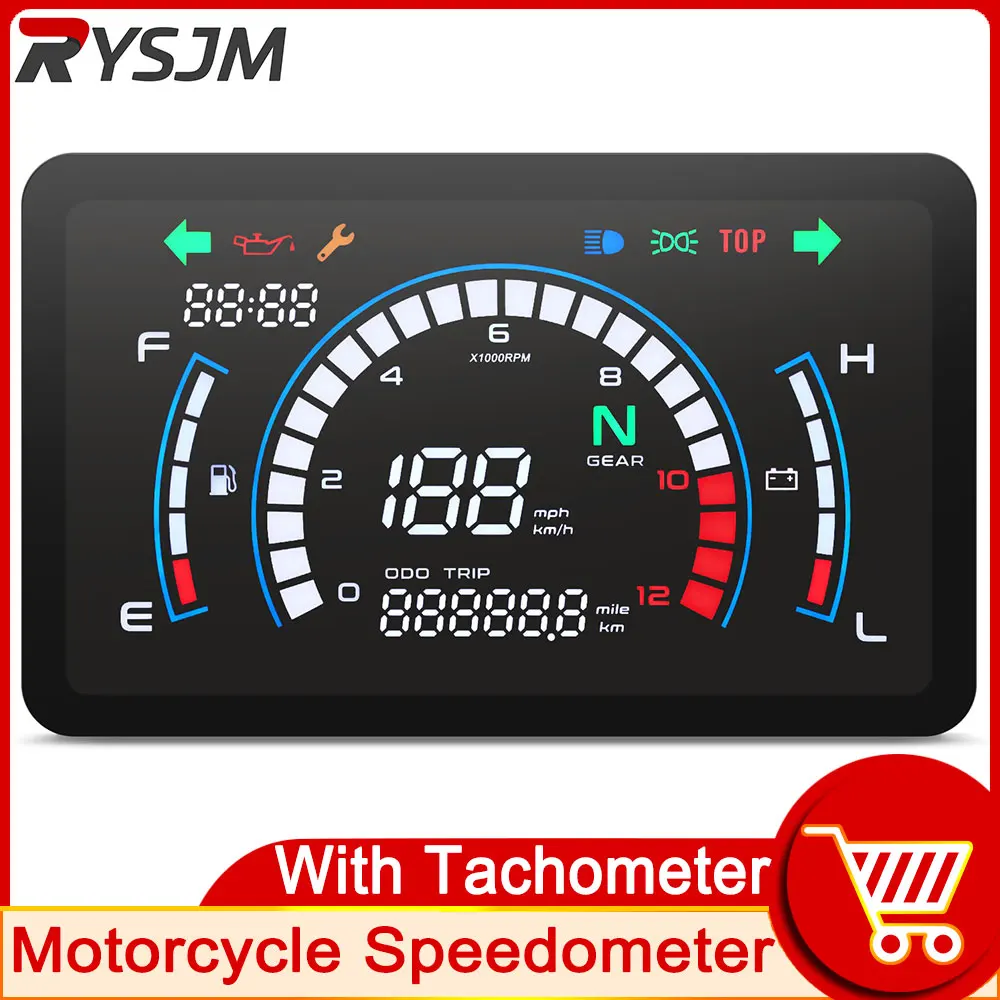 AD-Tachometer-12000RPM-Meter-Digital-Motorcycle-Speedometer-Voltmeter ...