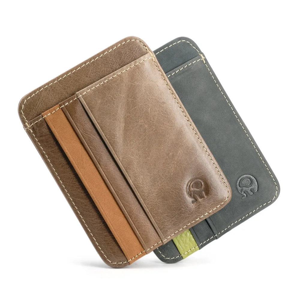 100% Genuine Cow Leather Women Men ID Card Holder 6 Slot Fashion Retro ...