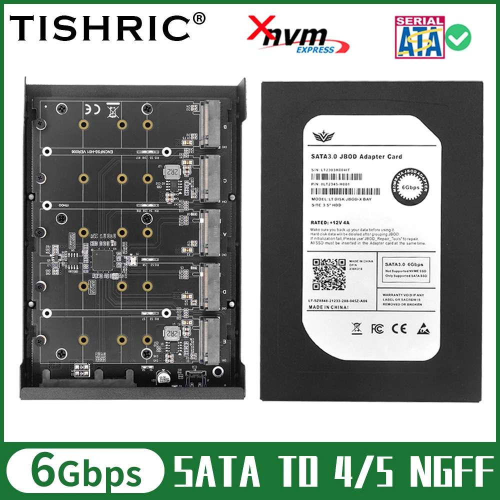TISHRIC M.2 NGFF to SATA Adapter Box 4/5 Port B Key M.2 SATA SSD to 3.5 ...