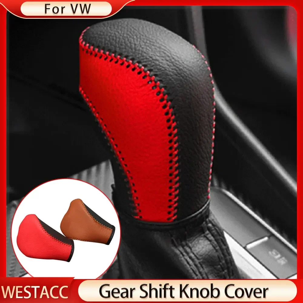 Genuine-Leather-Car-Gear-Head-Shift-Knob-Cover-for-Volkswagen-VW-Tiguan ...