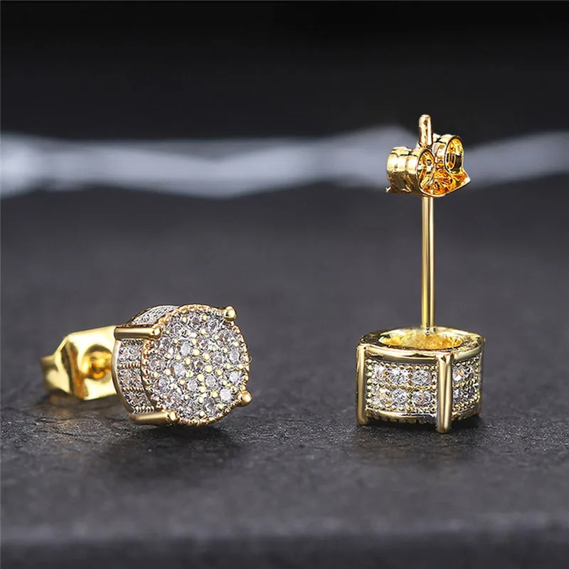 Huitan Fancy Round Shaped Stud Earrings Paved Shiny CZ Stone Silver ...
