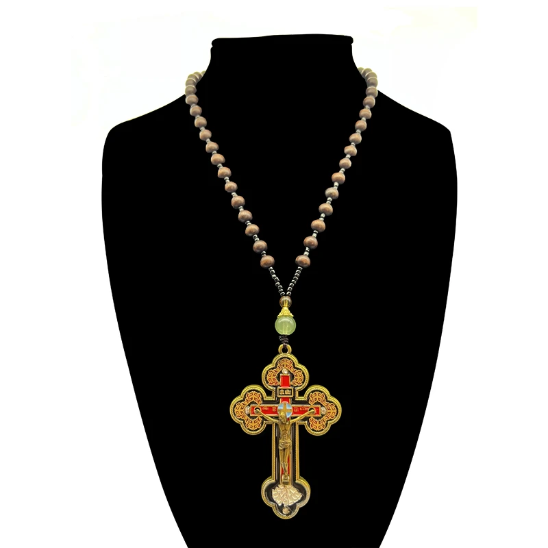 Orthodox Crucifix Wood Cross Necklace Rosary Beaded Chain Religious ...