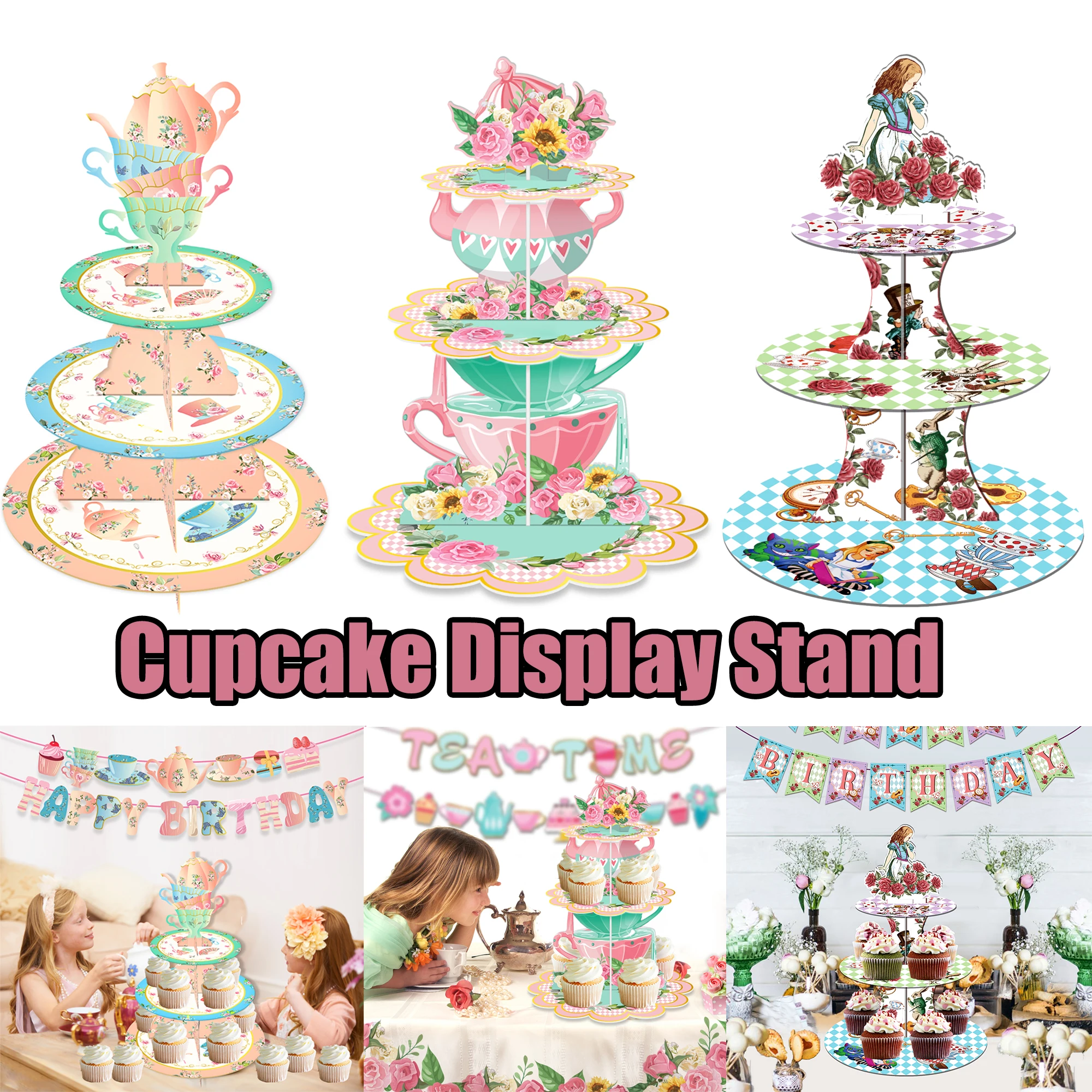 3 Tier Afternoon Tea Party Cake Display Stand Cartoon Teapot Dessert ...