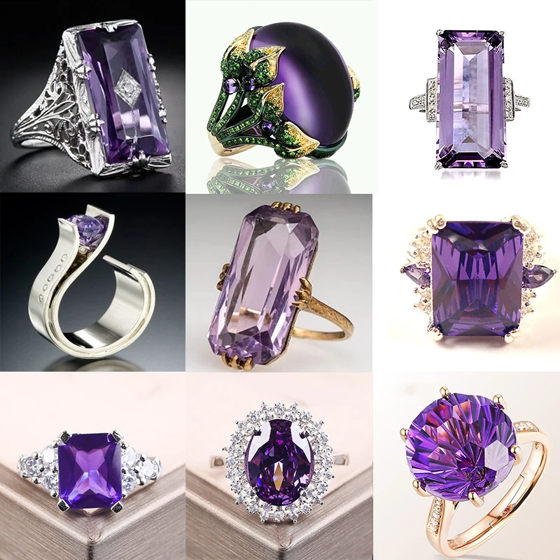 Classic Ring Purple Stone | Plated Ring Women Purple Stone | Ring Dark ...