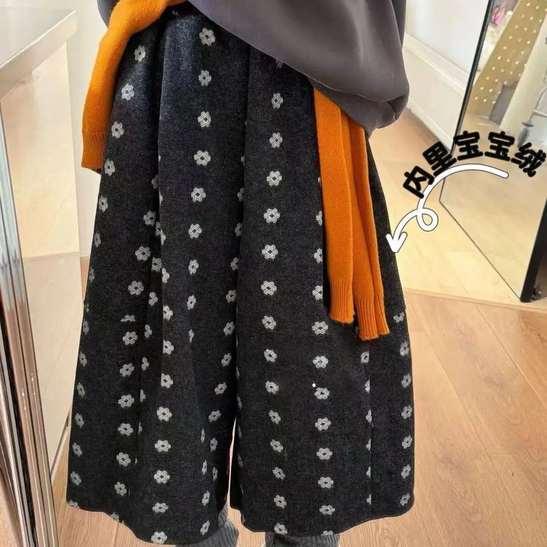 2025 Winter Retro Flower Fleece A-Line Slacks Women's Loose Slim Tweed ...