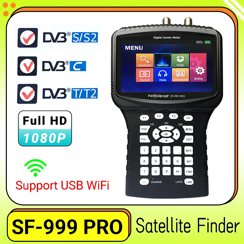 Localizador de satélite Digital SF 999 PRO HD, analizador de espectro de pantalla de 4,3 ...