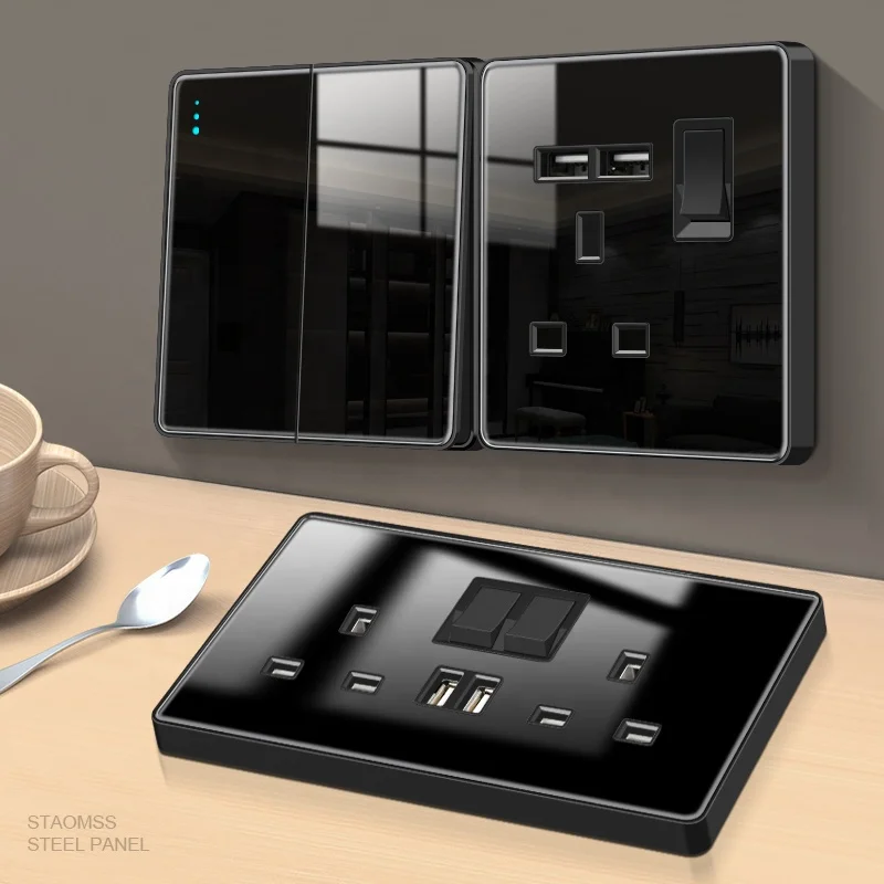 Luxury-All-Tempered-Glass-Wall-Light-Switch-Button-Black-UK-Plug-13A ...