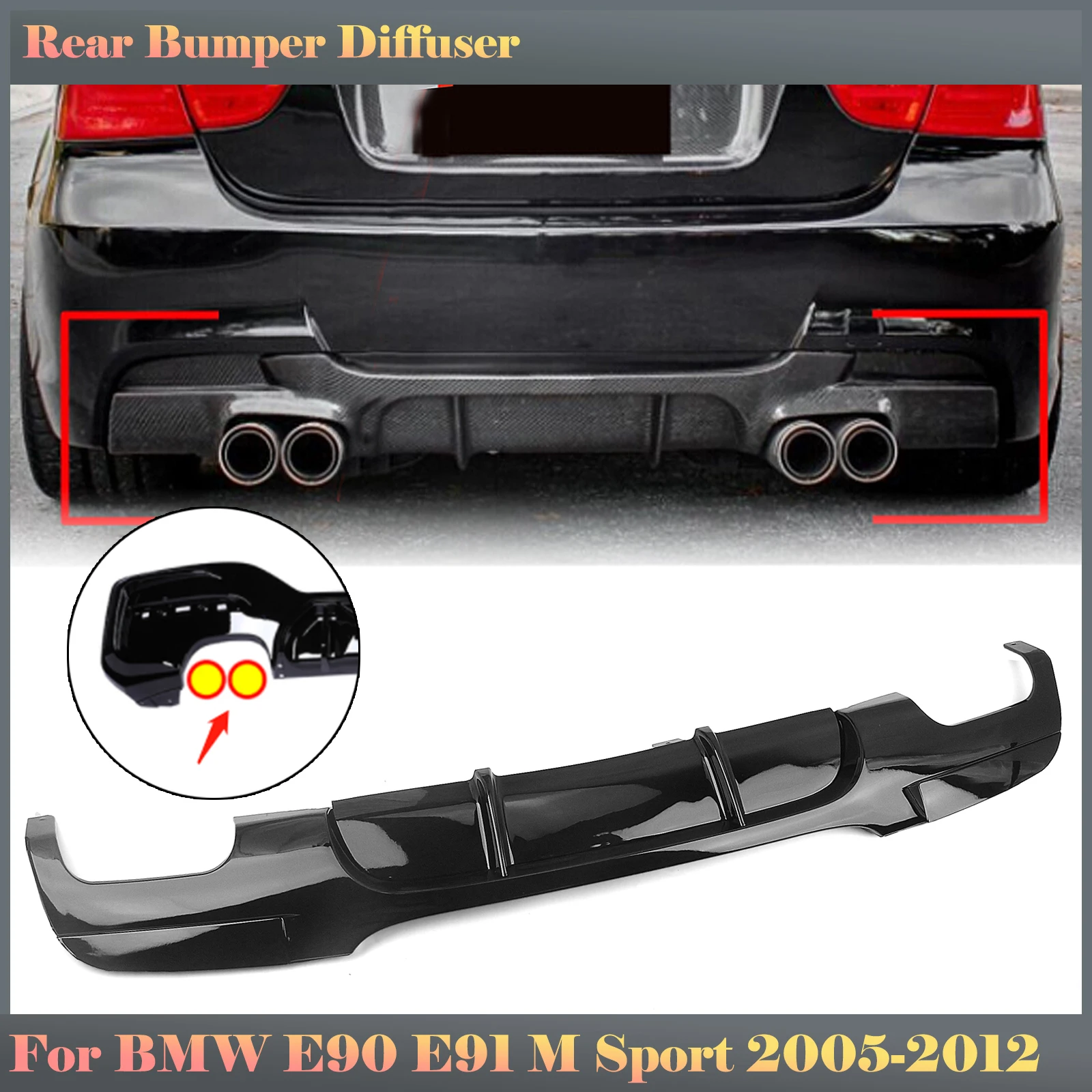 Glossy Black Rear Bumper Splitter Diffuser Lip Quad Exhaust Boot ...
