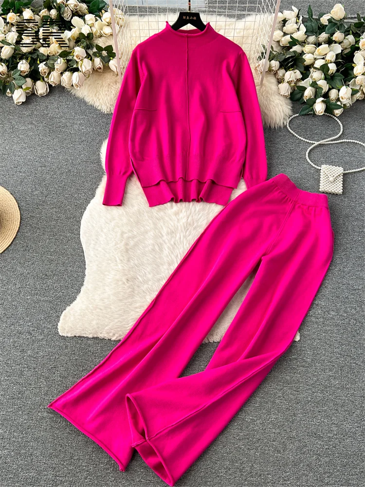 Sing-reiny-l-ssig-zweiteilig-gestrickt-Set-Frauen-lose-Langarm-Pullover ...