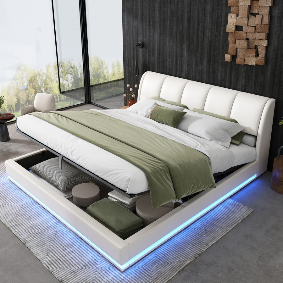 Upholstered-bed-180-200-with-slatted-frame-and-headboard-LED-bed ...