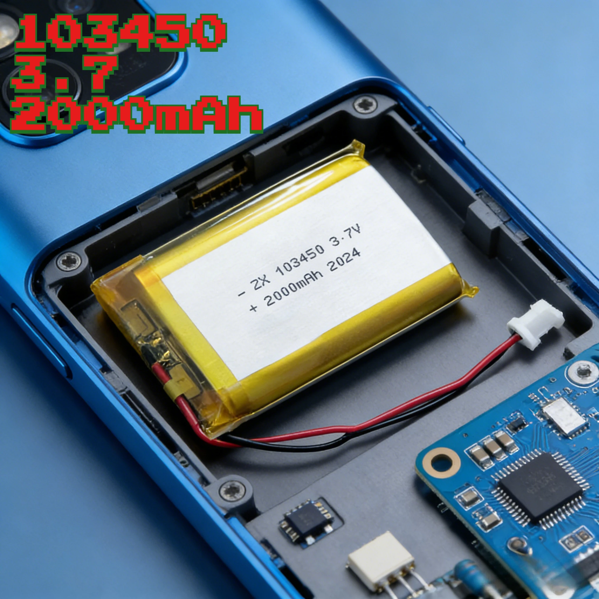 103450 3.7V 2000mAh Rechargeable Polymer Lithium Battery for MP5 Toys ...