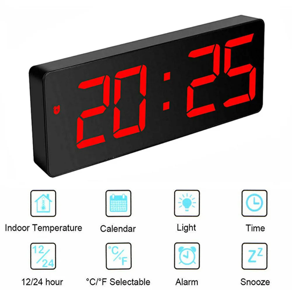 Acrylic-Digital-Alarm-Clock-Mirror-LED-Display-Voice-Control ...