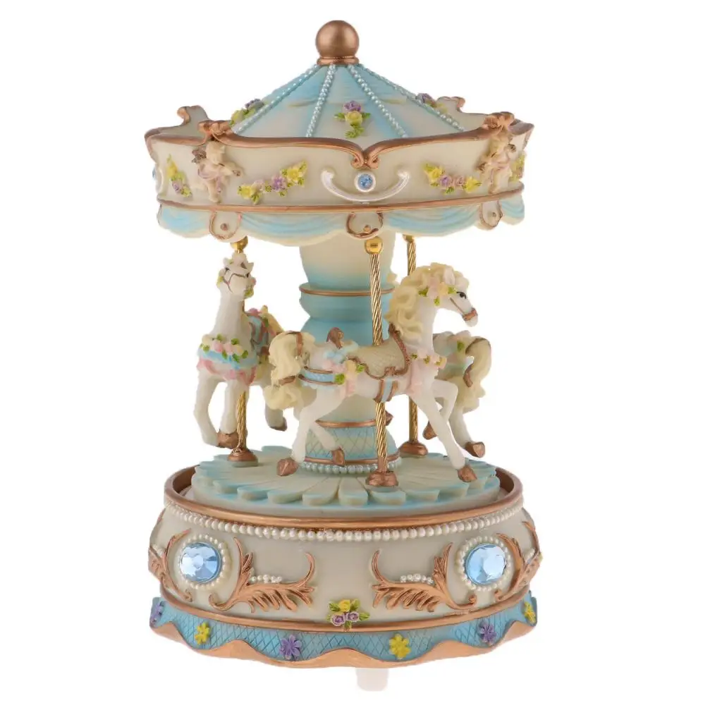 Handcrafted Resin Rotating Horse Carousel Music Box Crafts Home ...