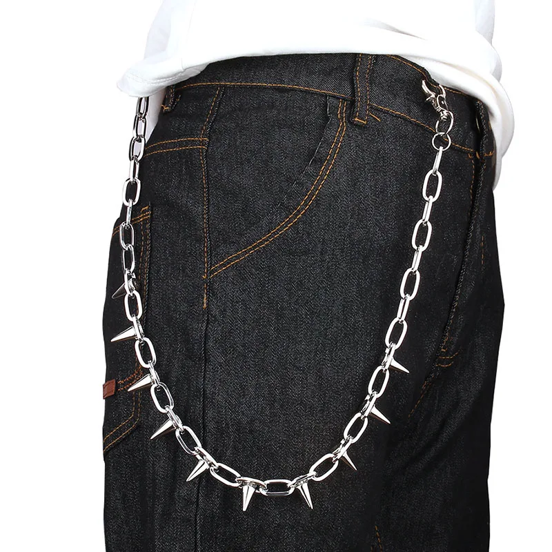 Punk-Spike-Rivet-Long-Tassel-Pants-Chain-Jeans-Decor-Keychain-Women-Men ...