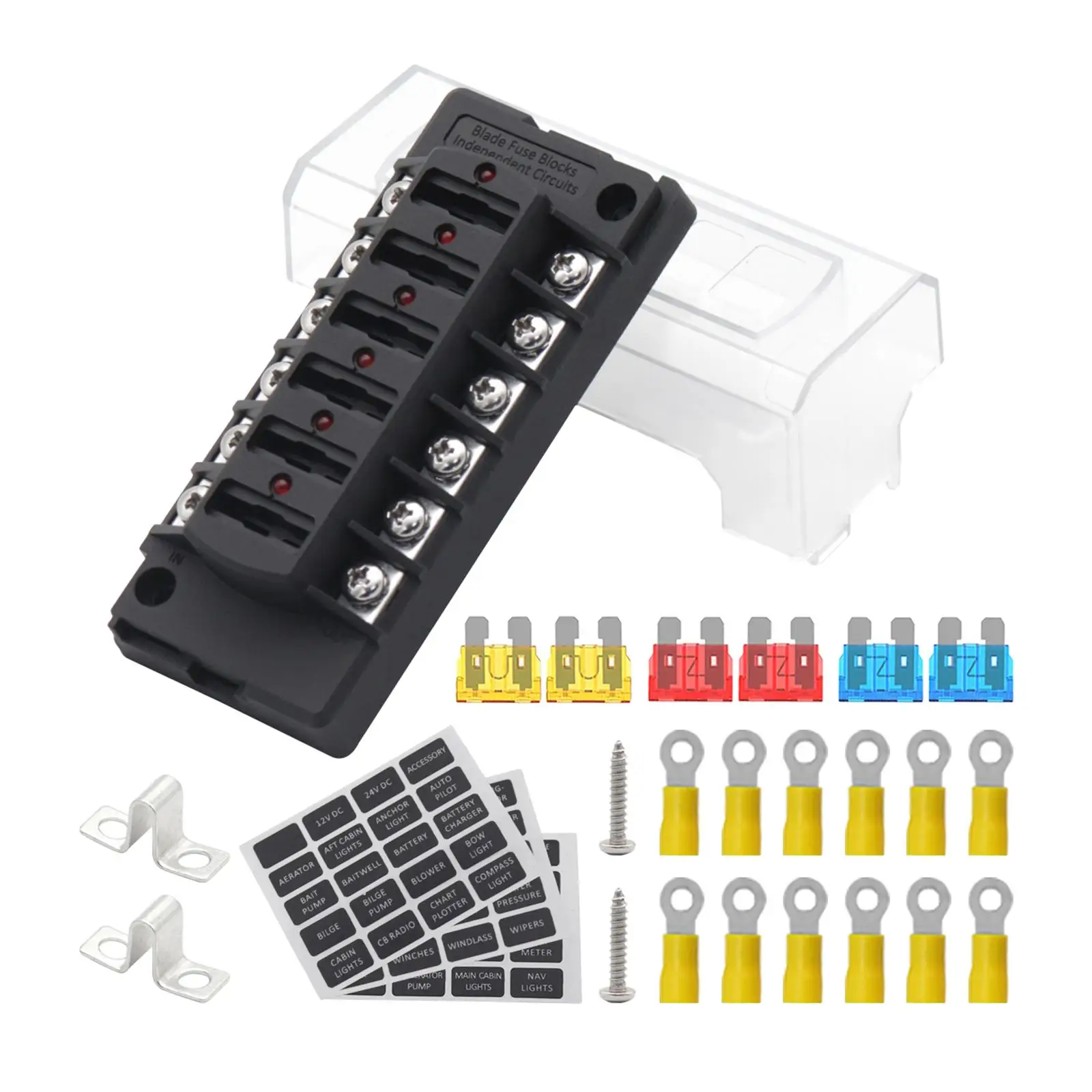 12-32V 12 Way Fuse Box Holder LED Warning Lights Fit for Marine Cars ...
