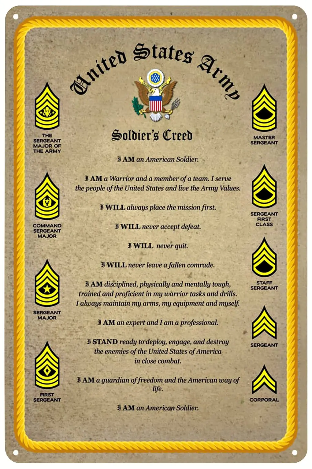 Vintage-Metal-Signs-Military-Rank-Tin-Sign-US-Army-Soldier-s-Creed ...