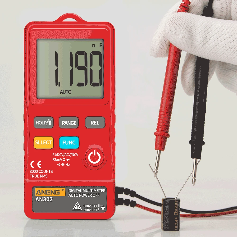 Multimetre,Rouge--testeur de multimètre numérique AN302 True Rms, 8000 ...