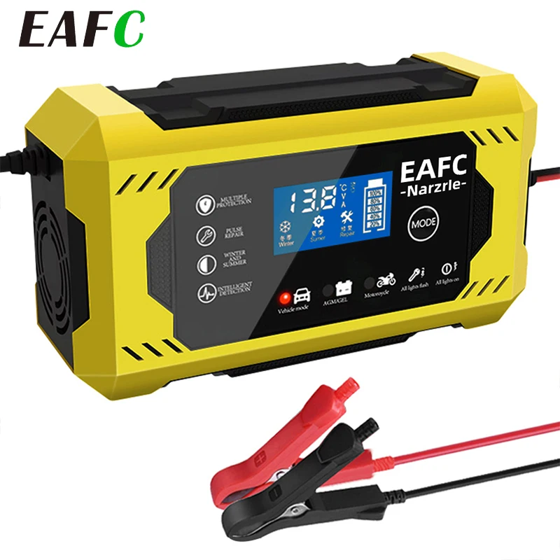 12v 6a 자동차 스마트 배터리 충전기 자동차 및 오토바이 배터리 충전 장치 납산 배터리 스마트 수리 Lcd 디스플레이