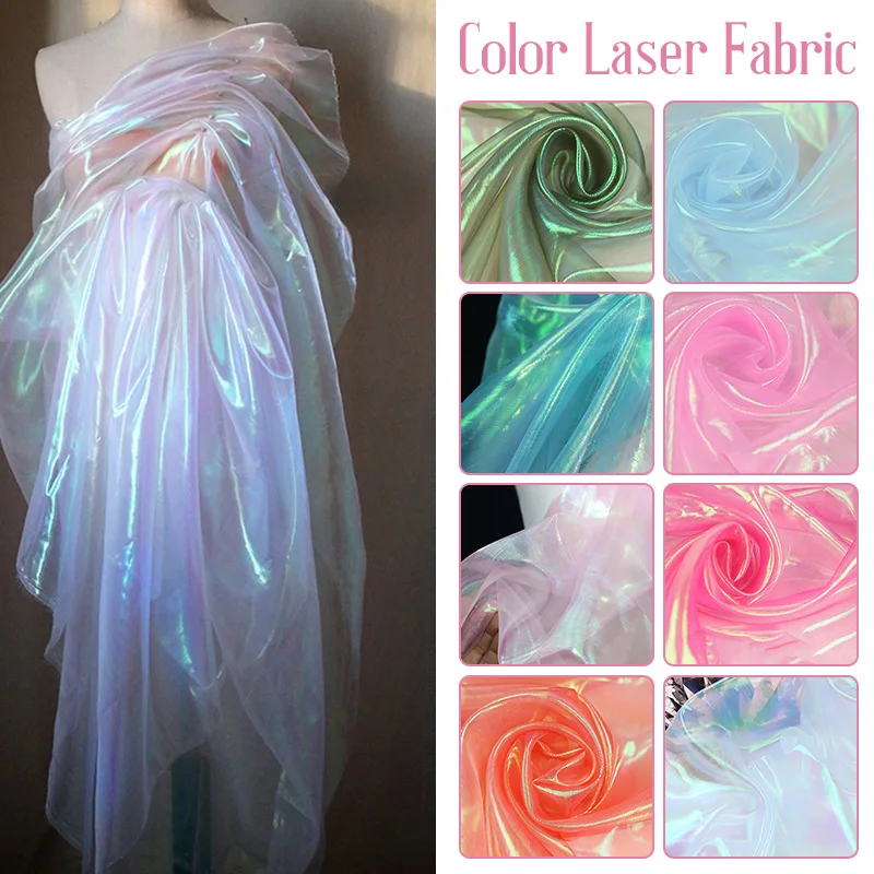 1/3/5/10M Gradient Organza Fabrics Laser Colorful Shiny Gauze Fabric ...