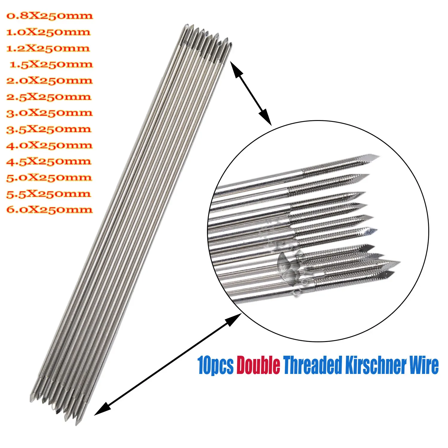 10pcs-Double-Sided-Threaded-Kirschner-Wire-Trocar-Wire-Stainless-Steel ...