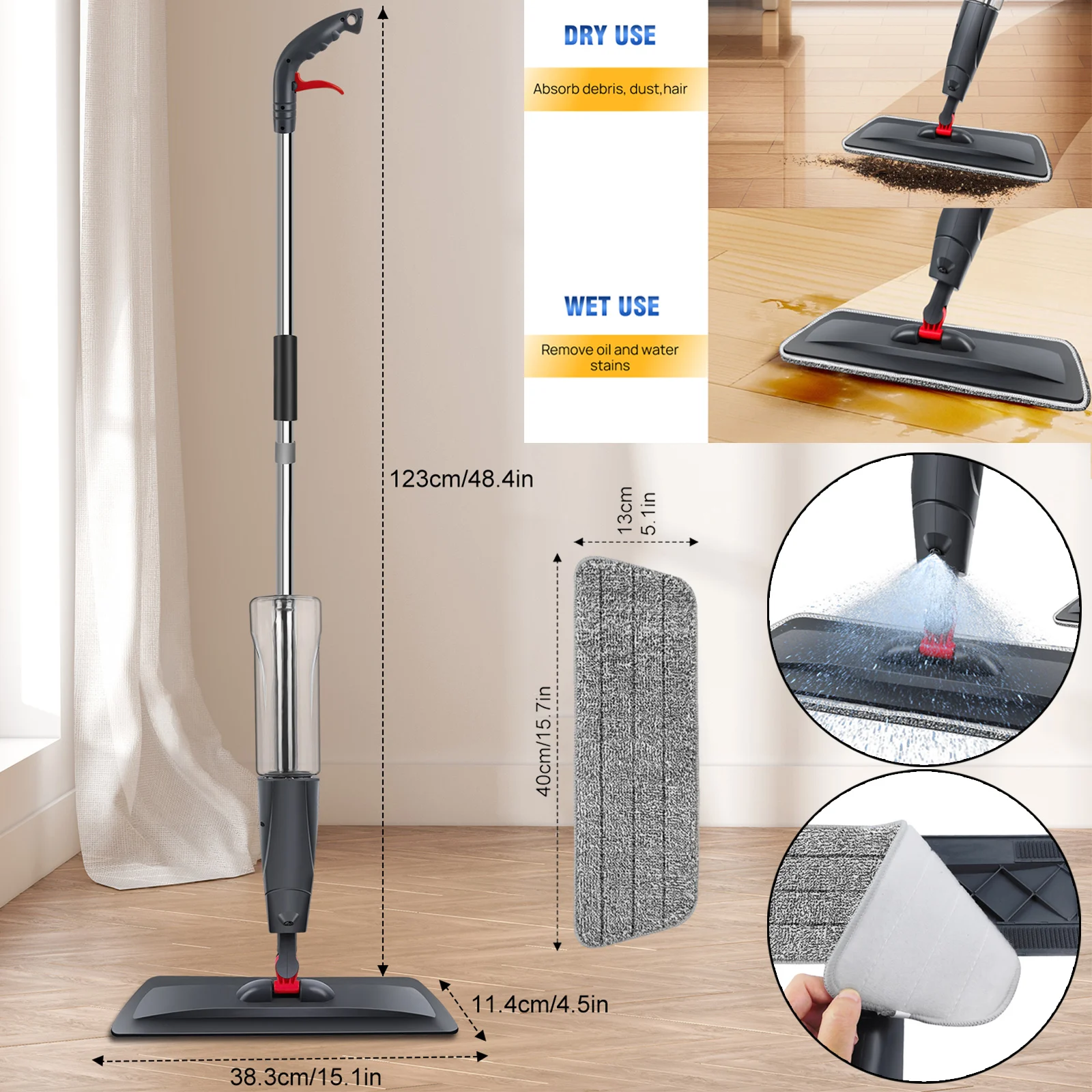 Spray Mop Broom Set Magic Flat Mops for Floor Home Cleaning Household ...